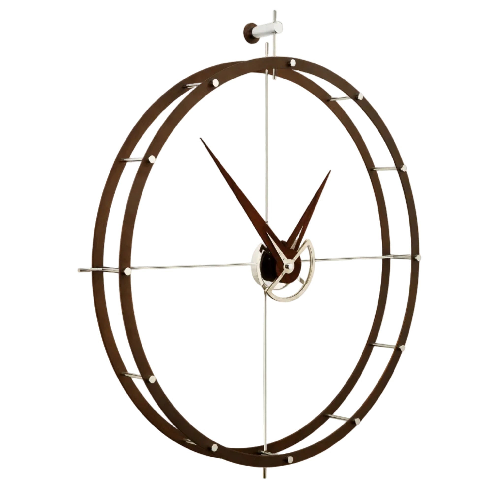 DOUBLE O wall clock in walnut wood with calabo finish and chrome [Amel ...