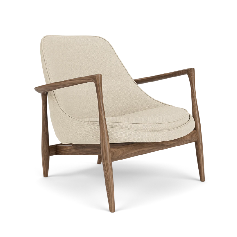 ELIZABETH beige armchair with walnut base – Eye on Design